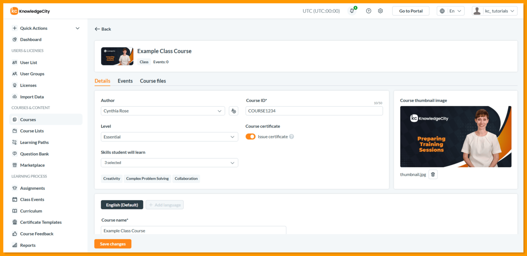 Creating a Custom Class Course in KnowledgeCity LMS
