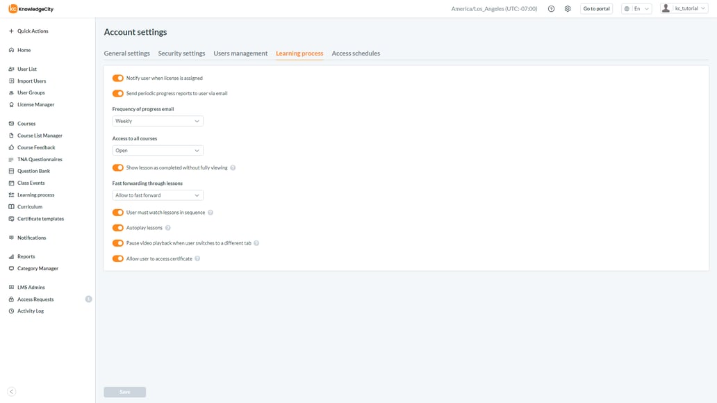 LMS - Account Settings