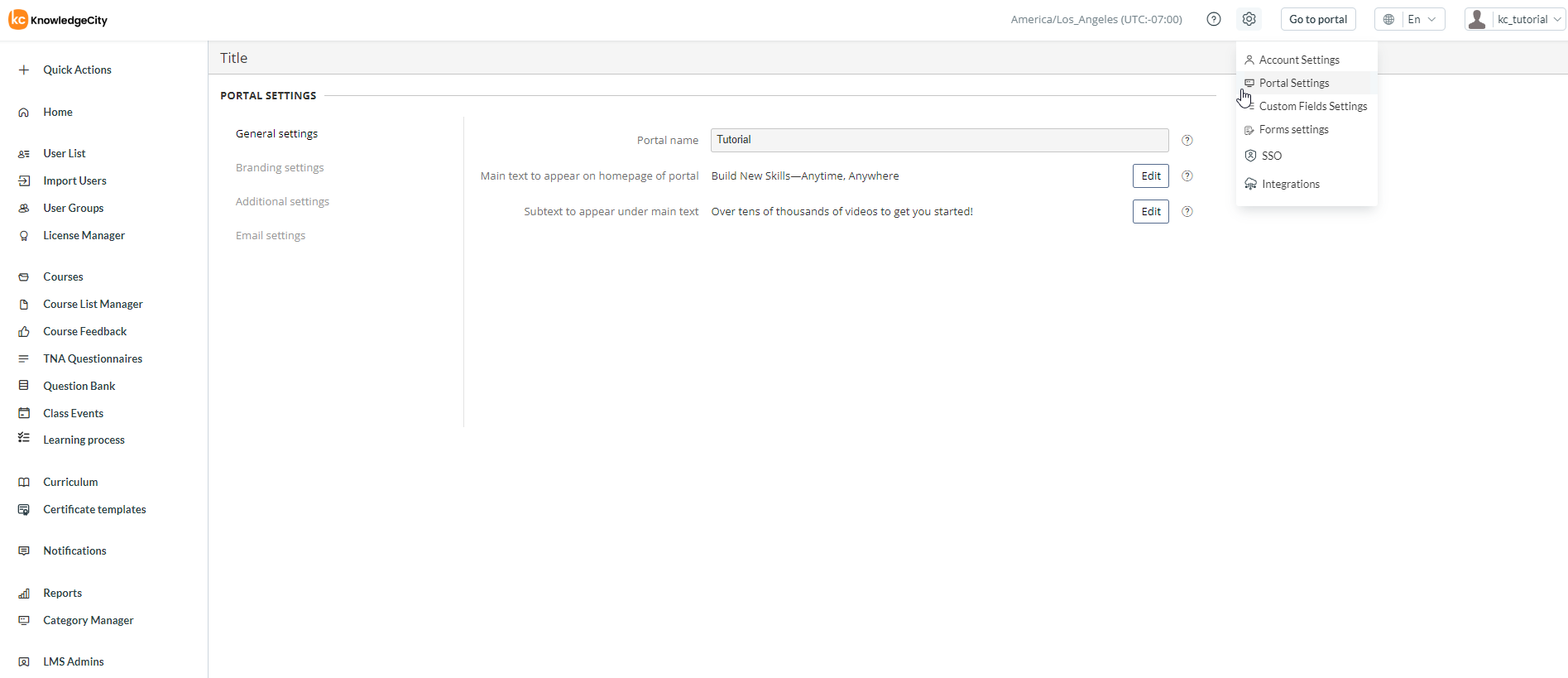 LMS - Portal Settings